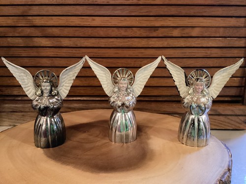 Vintage Christmas Angels (3) Sliver Tone White Wings Plastic | eBay