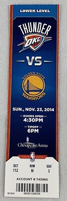 NBA 2014 11/23 Golden State at Oklahoma City Thunder Ticket-Speights ...