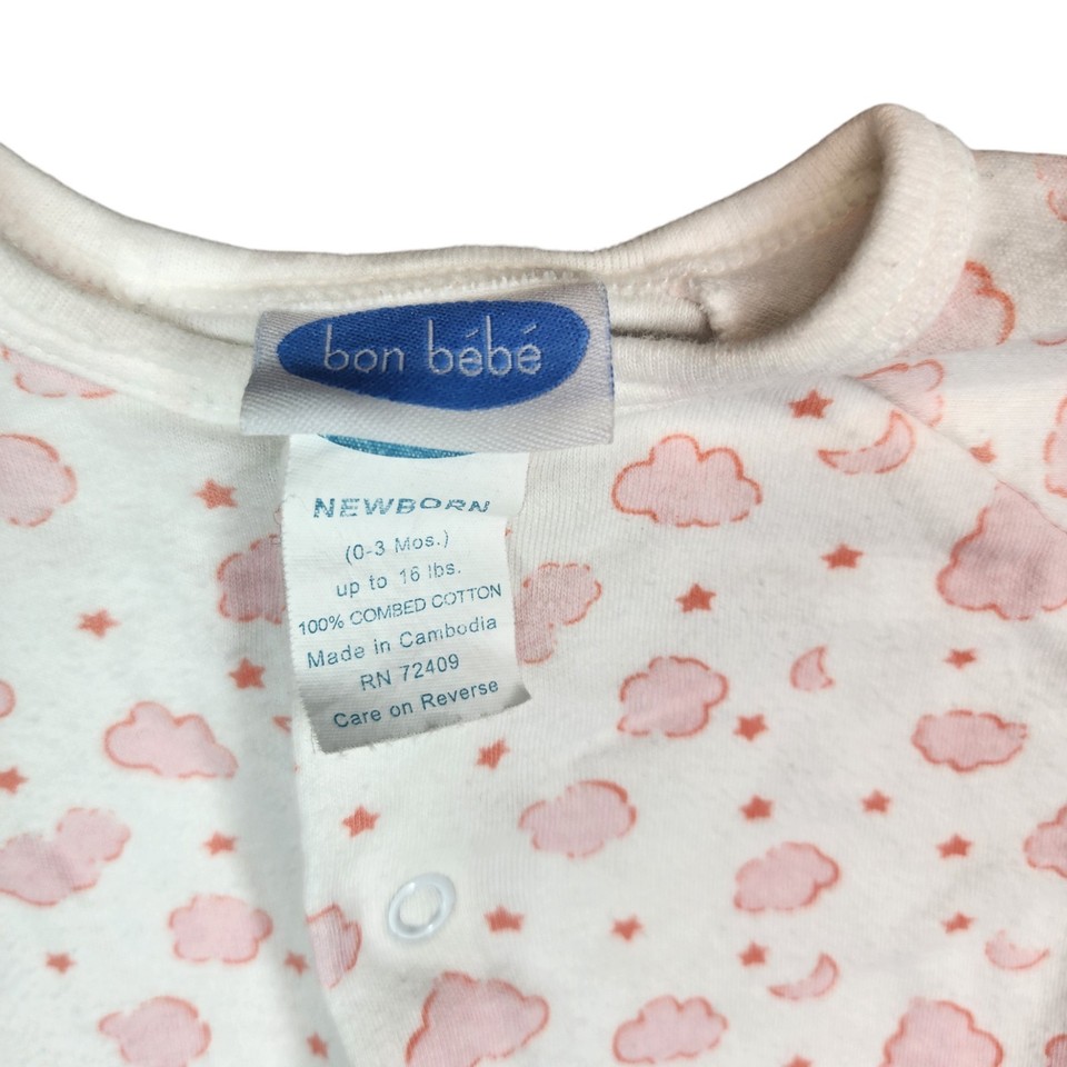 Vintage Bon Bebe Newborn Sleep Sack Gown Pink Clouds Stars Moon 0-3M ...