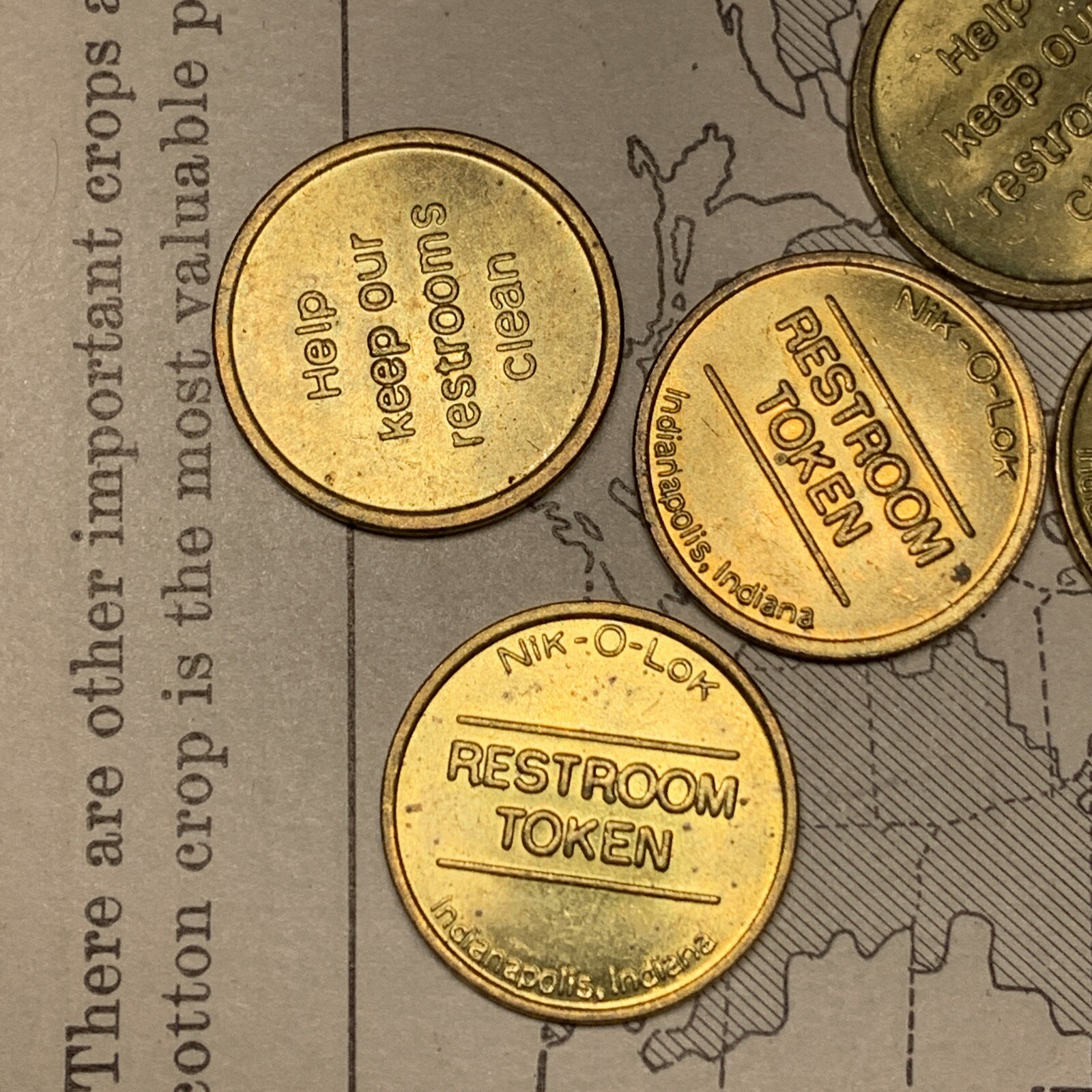 Two Each “Nik-O-Lok" Restroom Token Indianapolis, 32mm, Brass, 2 Pack ...