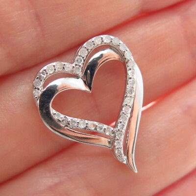 RL RICHLINE Sterling Silver Real Round-Cut Diamond Double Heart Slide ...
