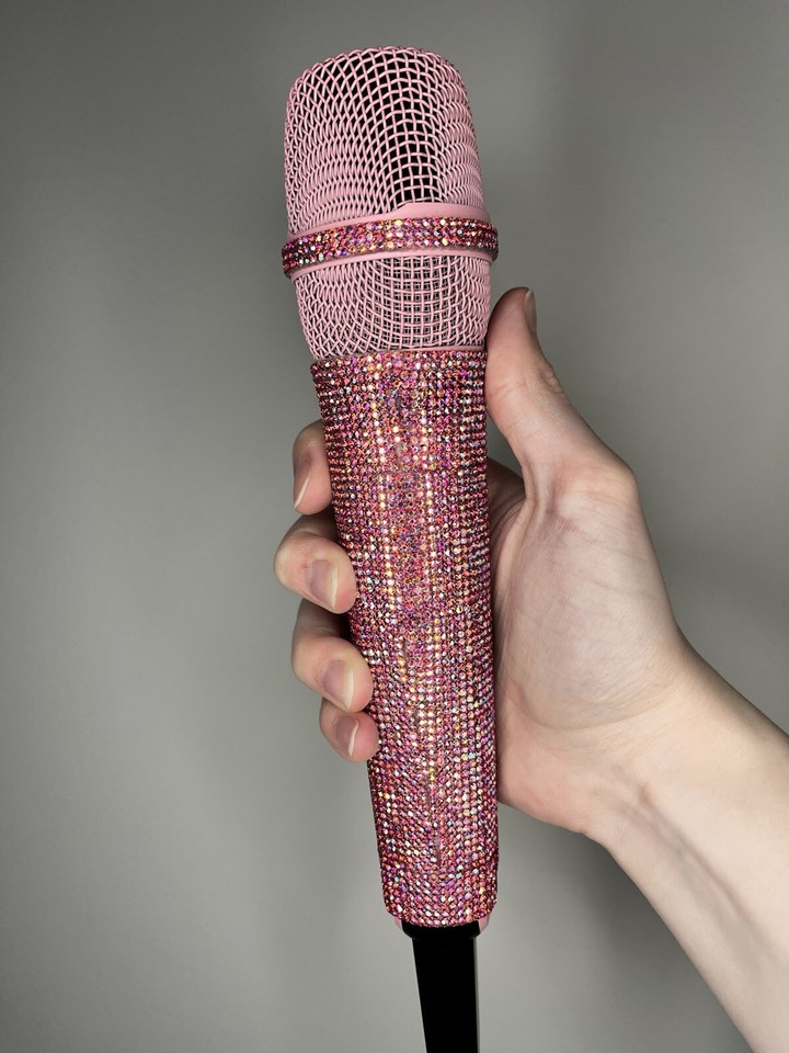 Hot Pink AB Rhinestone Wireless Professional Microphone + Receiver ...
