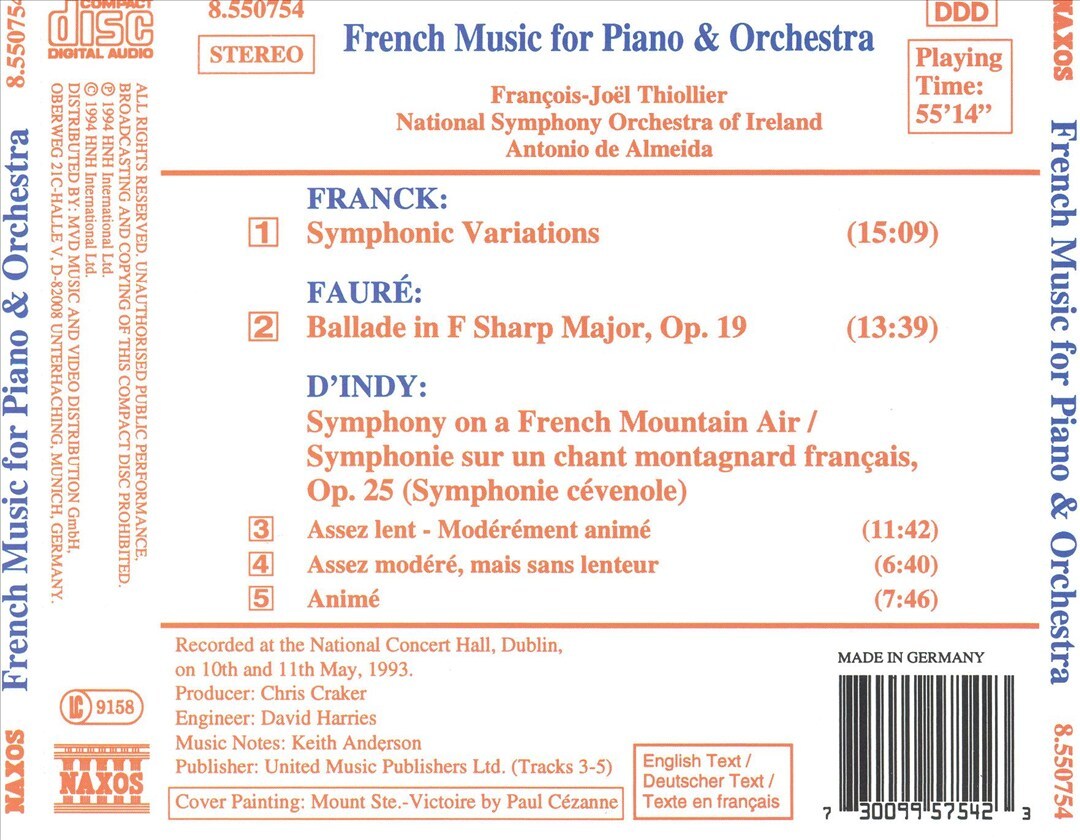 FRANCK: SYMPHONIC VARIATIONS; D'INDY: SYMPHONY ON A FRENCH MOUNTAIN AIR ...