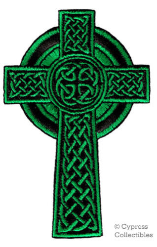 CELTIC CROSS PATCH - GREEN embroidered iron-on IRISH CHRISTIAN ...