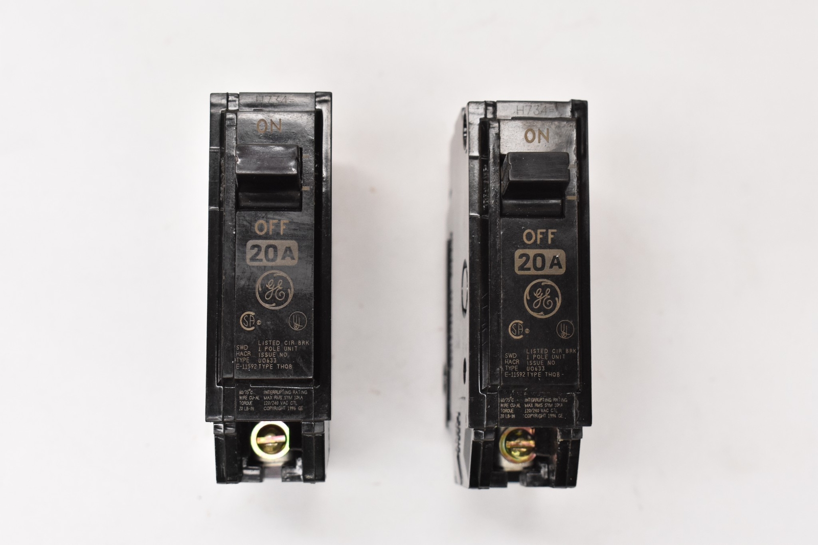 GE THQB1120 Bolt-On Circuit Breaker Model-S 20A 120/240V 1-Pole, Lot of ...