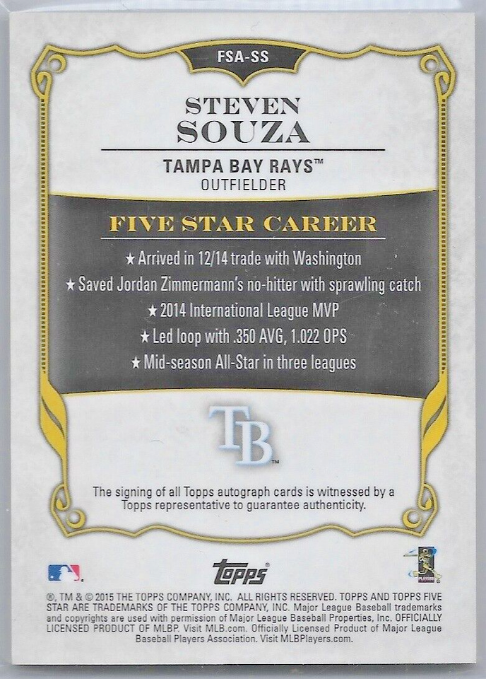 2015 Topps Five Star Autographs — Steven Souza, Tampa Bay Rays | eBay
