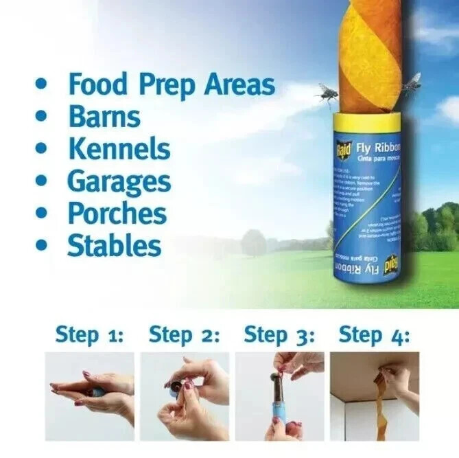 Pack Of 10 Fly Ribbon Insect Trap Sticky Glue Catcher Strip Traps ...