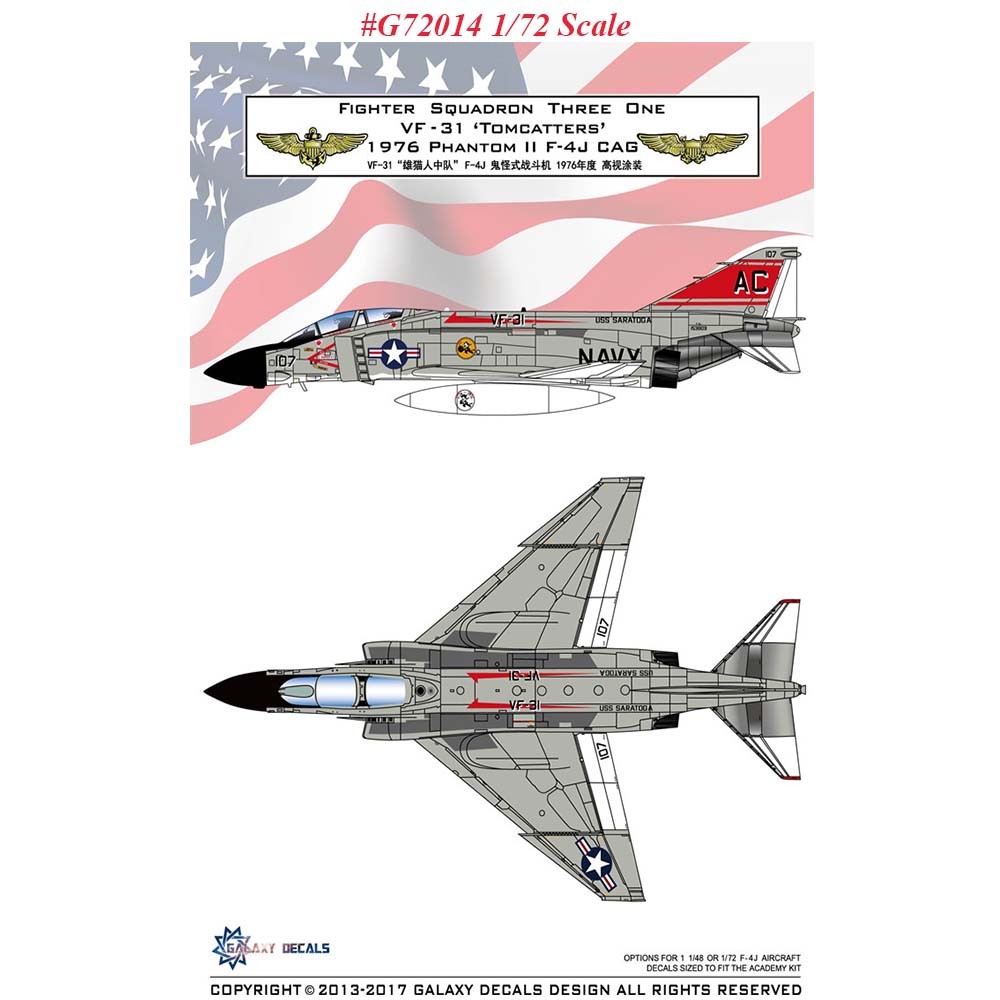 GALAXY Model 1/48 /172 G48014 G72014 Scale F-4J VF-31 Tomcatters 1976 ...