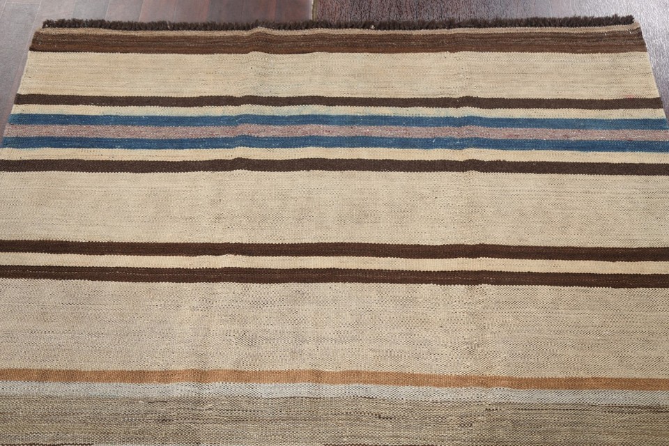 Natural Dye Earth-Tone Kilim Area Rug 5x6 Ft Hand Woven Wool Carpet ...