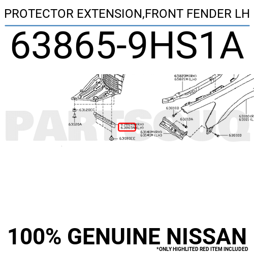 638659HS1A Genuine Nissan PROTECTOR EXTENSION,FRONT FENDER LH 63865 ...