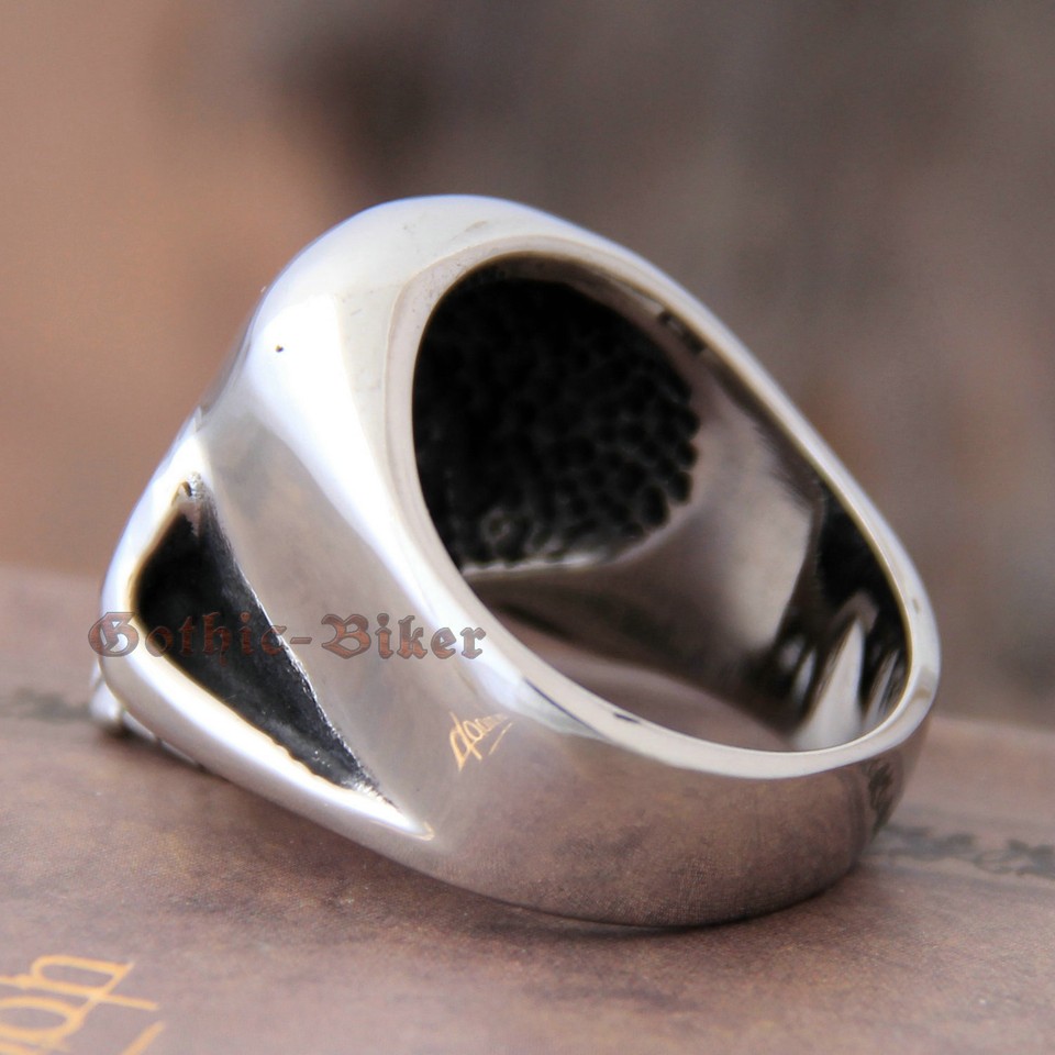 Mens Stainless Steel Jawless Skull Biker Ring Gothic Silver Rocker Band ...