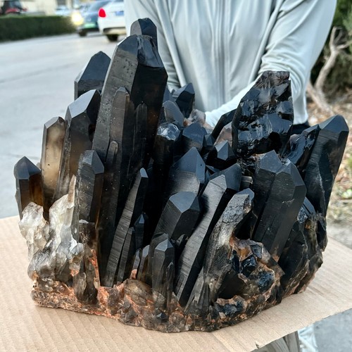 47.3LB Large Natural Black Smoky Quartz Crystal Cluster Raw Mineral ...