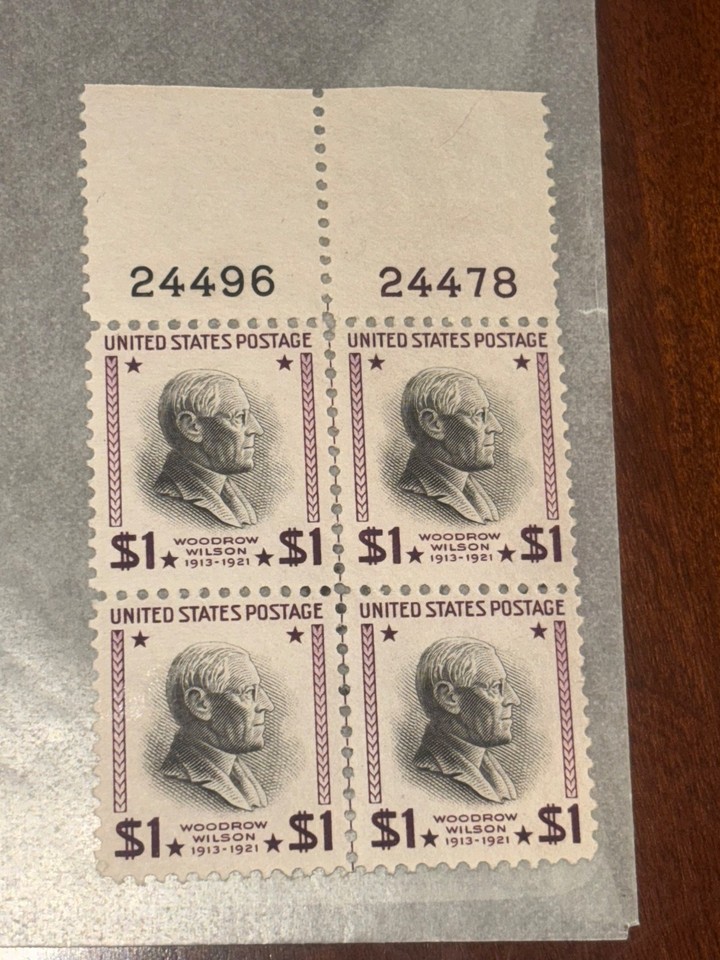1938 SN 832 Plate# 24496-24478 MNH Block of 4 Woodrow Wilson $1 Face ...