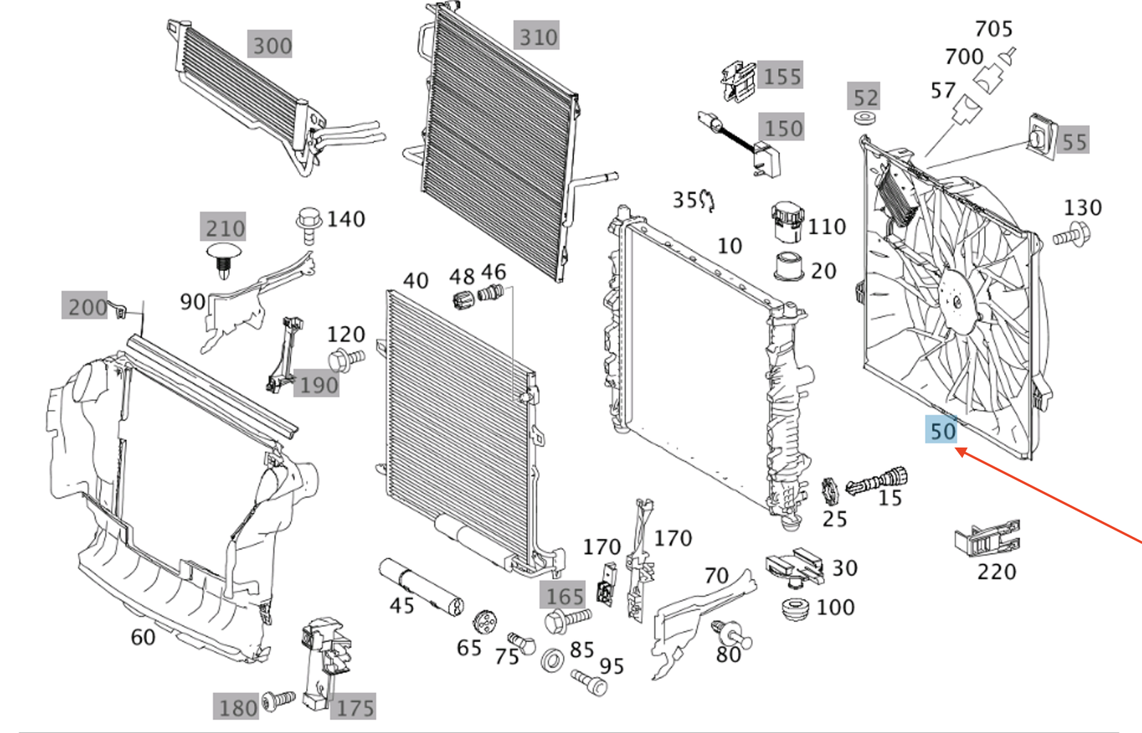 Mercedes-Benz M W164 Radiator Fan A1645000593 3.00 Diesel 2007 12198416 ...