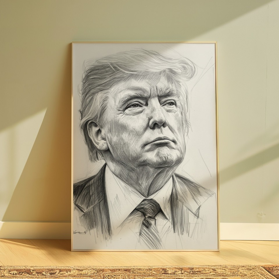 DONALD TRUMP DRAWING PRINT PORTRAIT SKETCH 8" x 10" TRUMP PRESIDENT OF ...