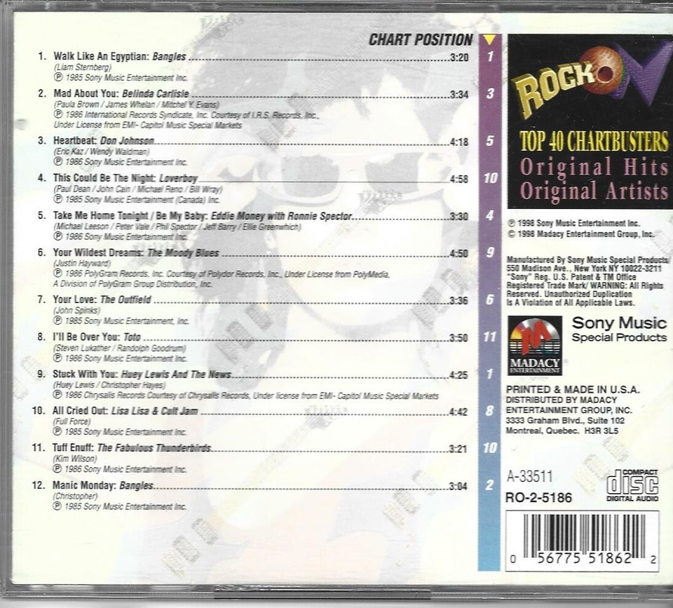 Rock On 1986 by Various Artists (CD, Mar-1999, Madacy Distribution ...