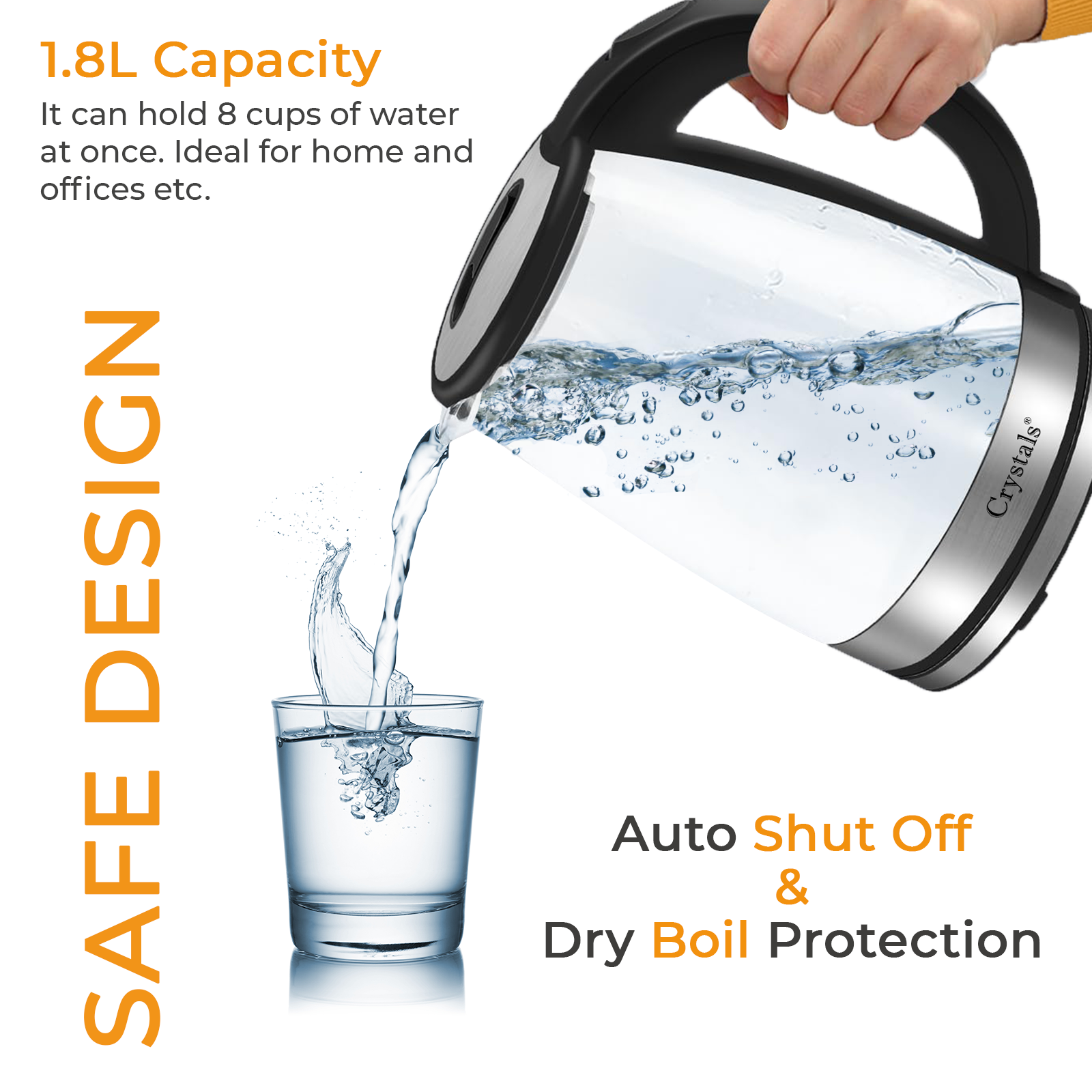 Electric Kettle Stainless Steel Cordless Jug 1.8L LED Overheat ...