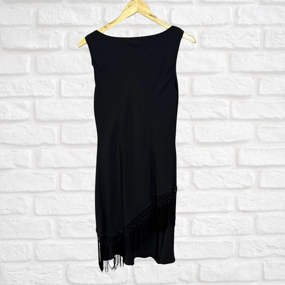 Black Fringe Cocktail Dress Wom Sz 12 Holiday Party Evening Vintage S.L ...