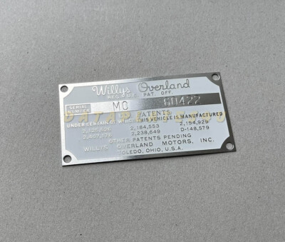 WILLYS OVERLAND JEEP DATA PLATE TAG M38 dataplate stamped with your ...