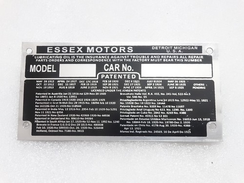 DATE PLATE ID TAG FITS TO VINTAGE ESSEX MOTORS CAR #25B29 | eBay Australia
