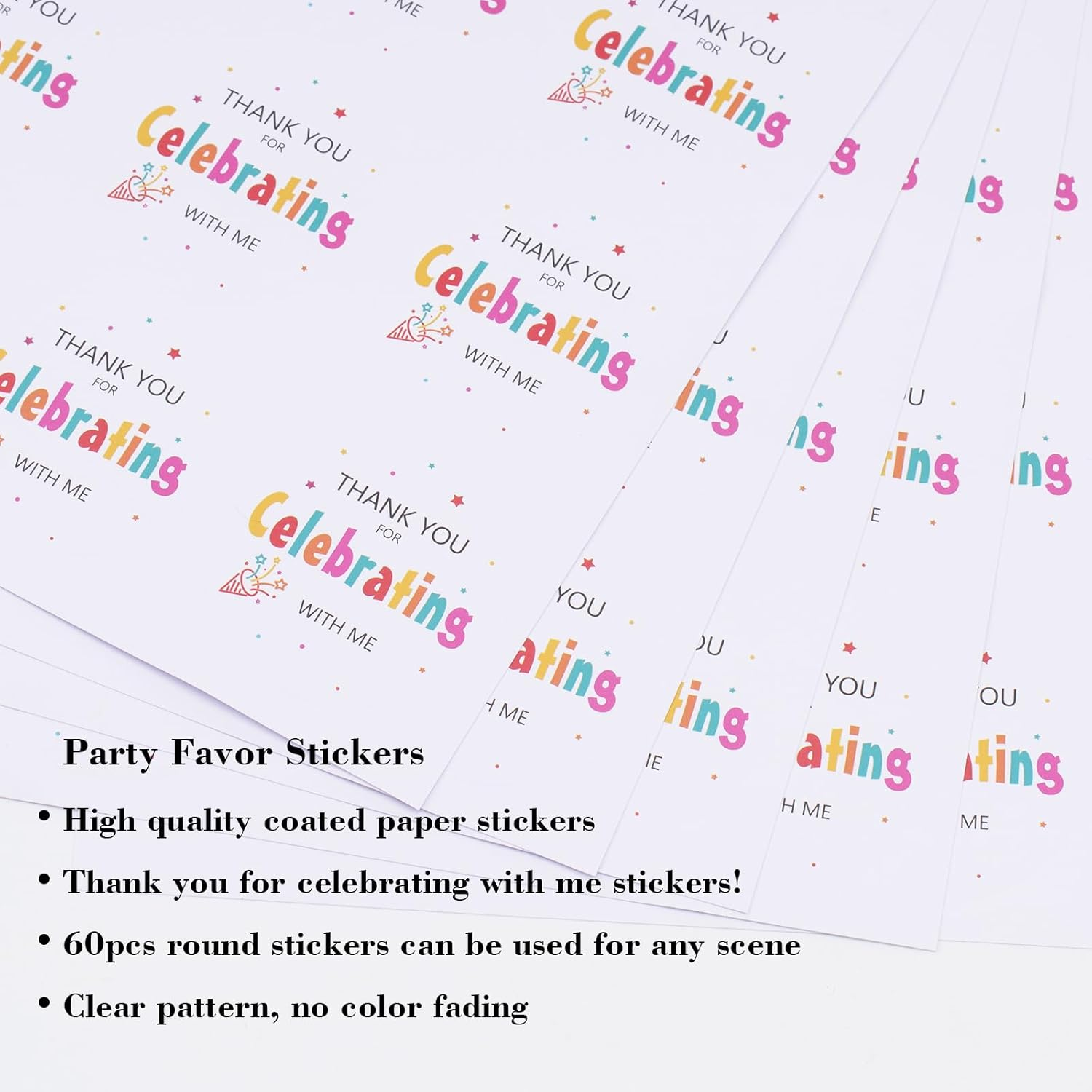 60Pcs Thank You for Celebrating with Me Stickers, 2In White Thank You ...