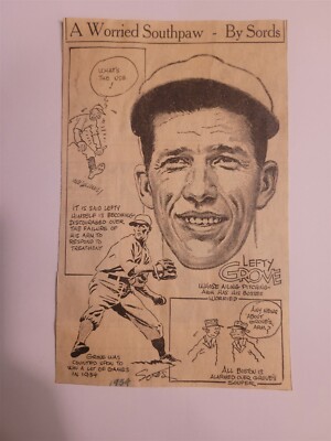 Lefty Grove A's Reliever 1934 Baseball Cartoon Sketch RARE! Jack Sords ...