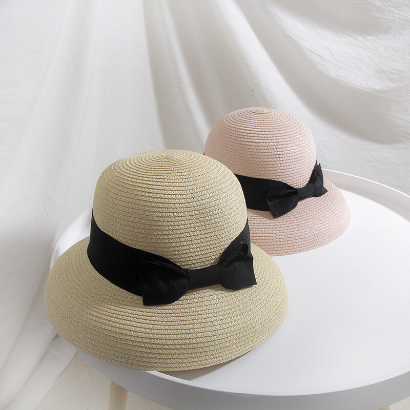 Elegant Women's Beach Vacation St Hat With Hepburn Big Bow Wide-brimmed ...