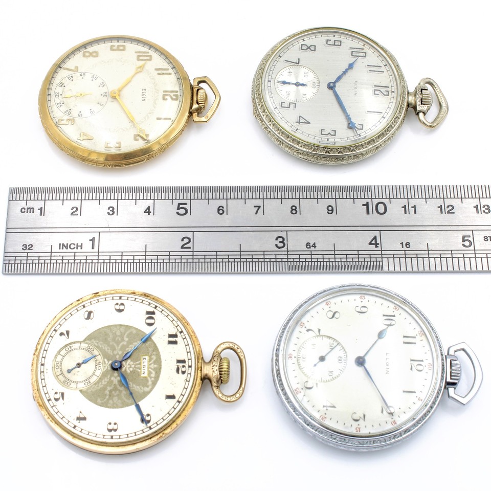 Elgin 12s 15-17j Subdial Open Face Mechanical Pocket Watches Lot of 4 # ...