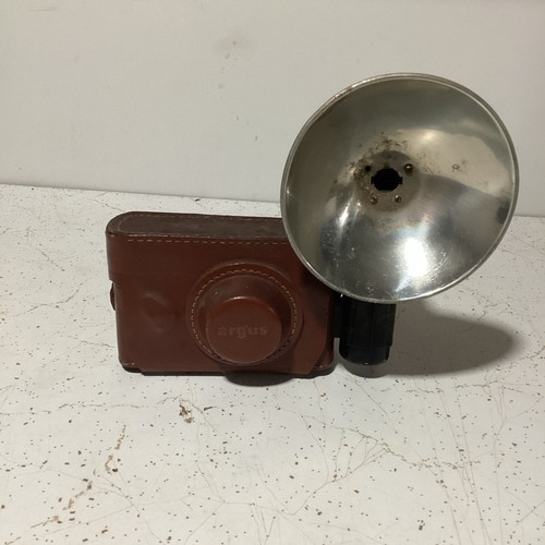 Vintage Argus C3 Camera with 2-Prong Flash Attachment and Leather Case ...