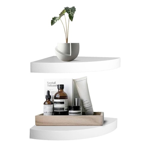 Invisible Wall Mount Corner Shelves Set of 2 Radial Shape White Finish ...