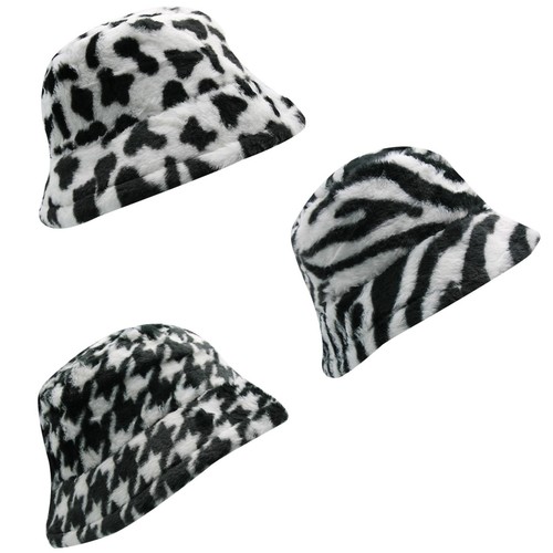 A2Z Ladies Bucket Hats Winter Warm Fluffy Animal Faux Fur Soft Plush ...