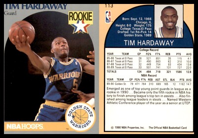 1990-91 NBA Hoops #113 Tim Hardaway Golden State Warriors Rookie | eBay
