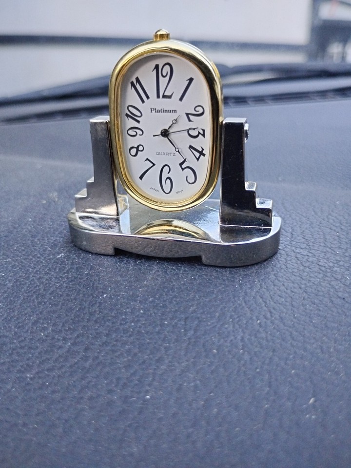 Vintage "Platinum" Brand Gold/Silver Toned Mini Clock - Quartz desk | eBay