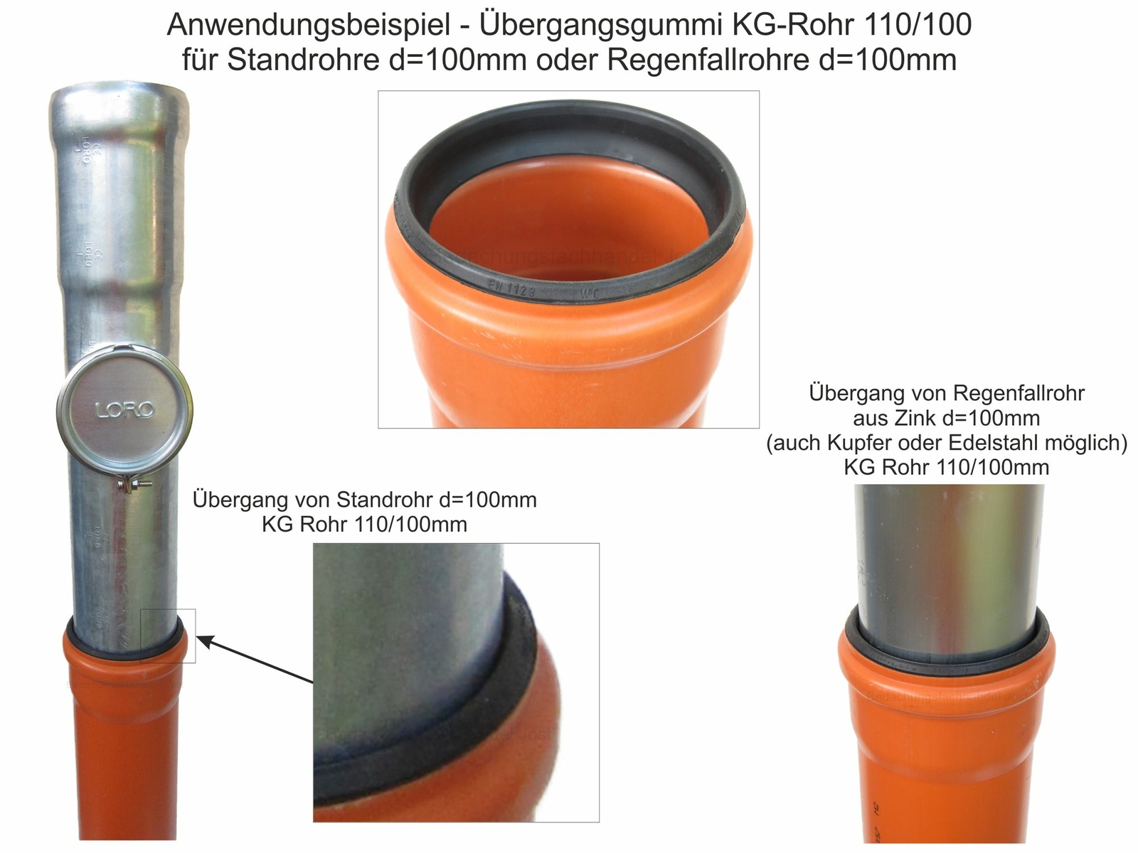 Übergangsgummi für KG-Rohr oder HT-Rohr 100/110mm / Standrohr u ...