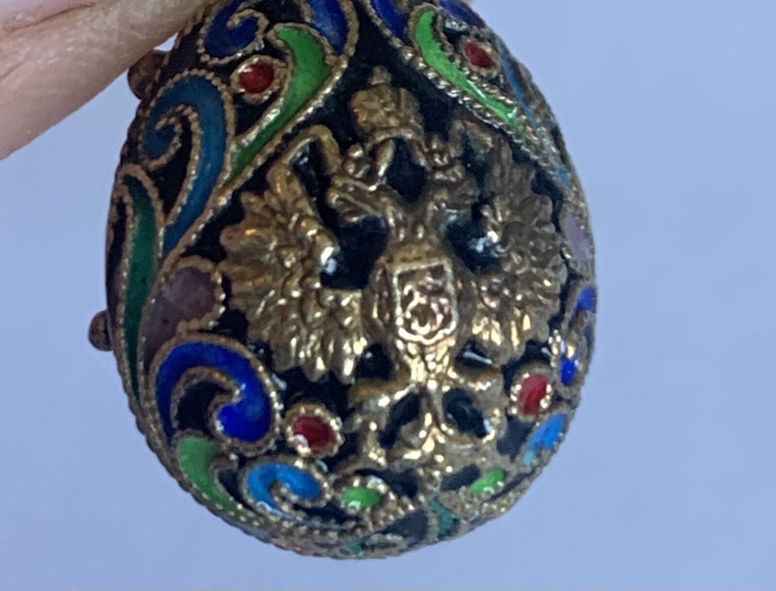 Russian Enamel Silver Gilt Cloisonné Egg Charm Pendant - Gem