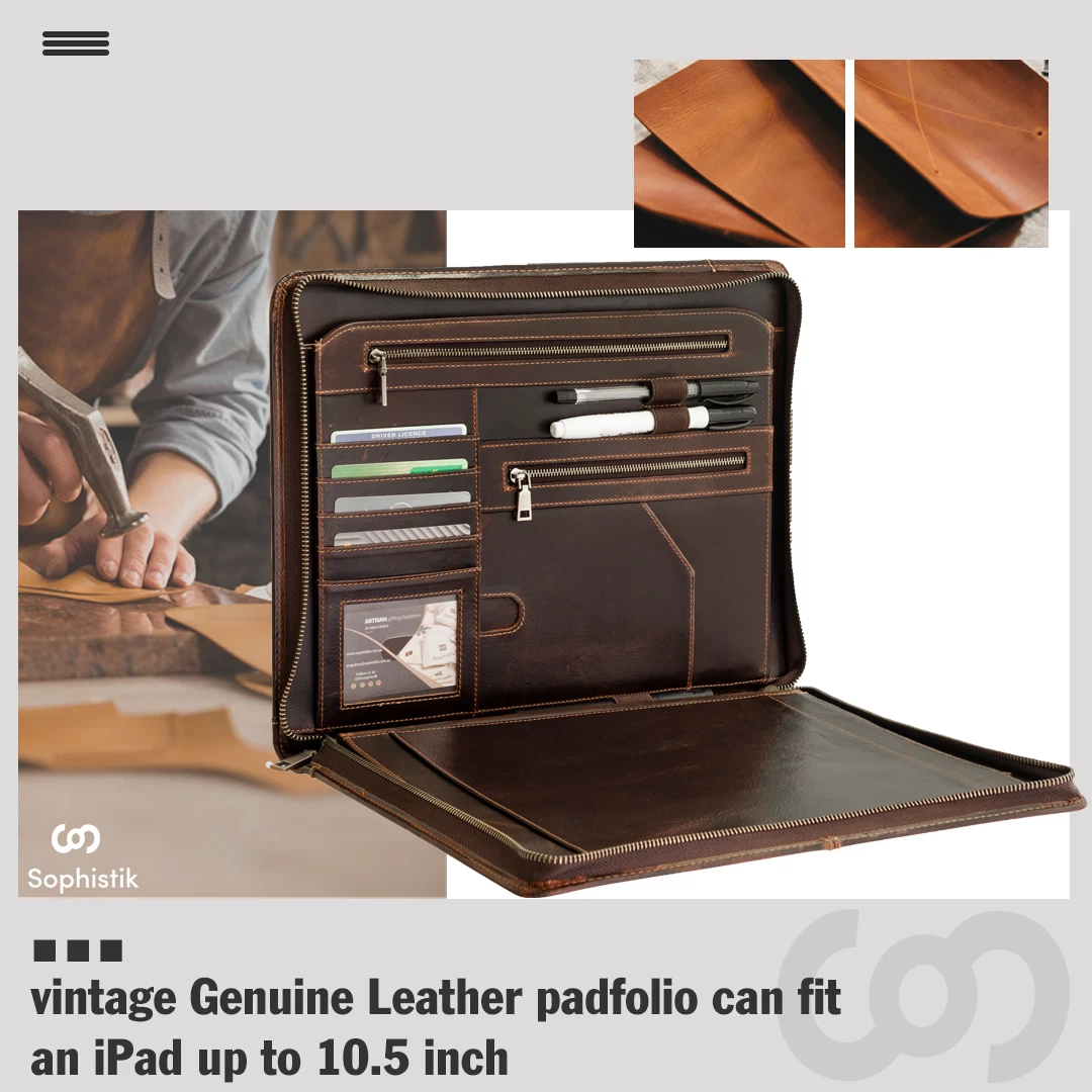 LeatherBelief Leather Portfolio For Men, Zippered Portfolio, 57% OFF
