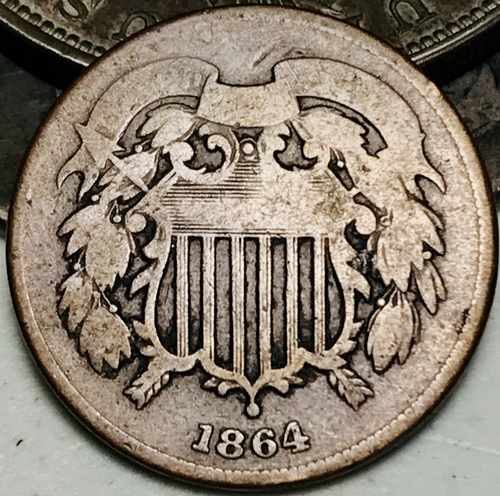 1864 Two Cent Piece 2C Civil War Date Large Motto US Copper Coin ...