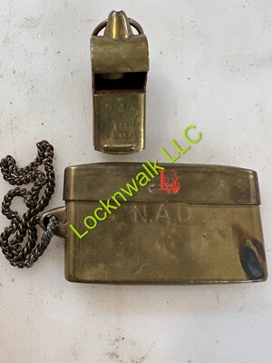 W.W. II - SOLID BRASS WHISTLE & vtg brass military match safe w/original chain | eBay