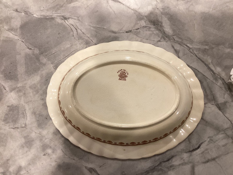 Vintage Copeland Spode Fleur de Lis China Brown Oval Serving Bowl 10” X ...
