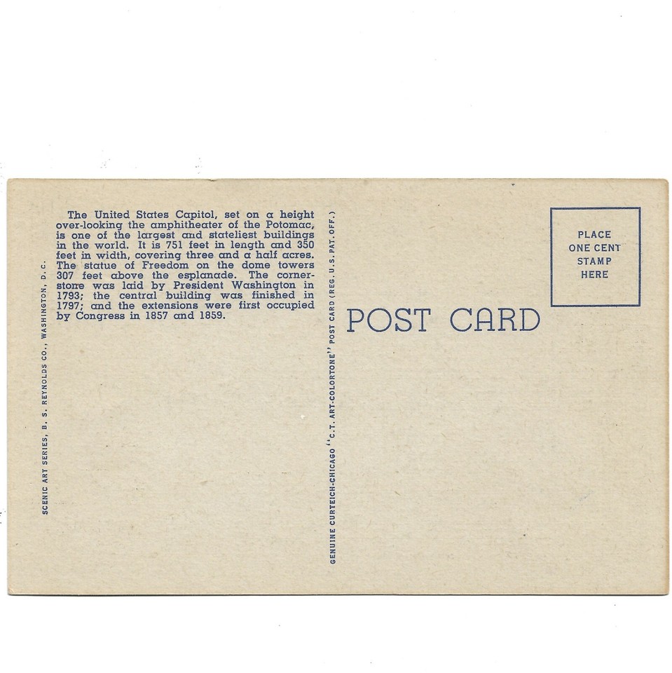 THE U.S. CAPITOL Washington D. C. Night View - Vintage 1934 Postcard ...