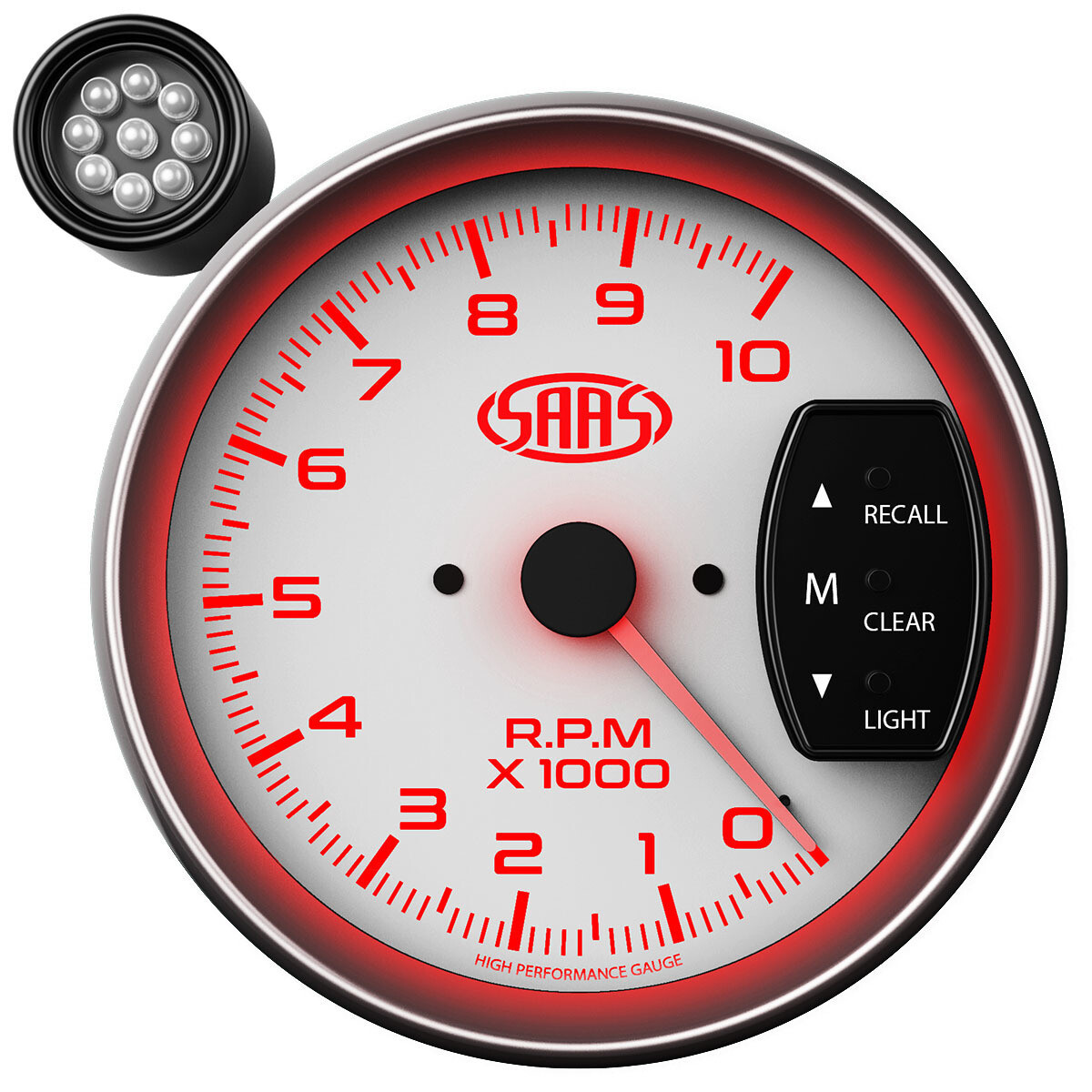 SAAS SG-TAC5W 5 Inch Monster Tacho Tachometer Gauge Shift Light White ...