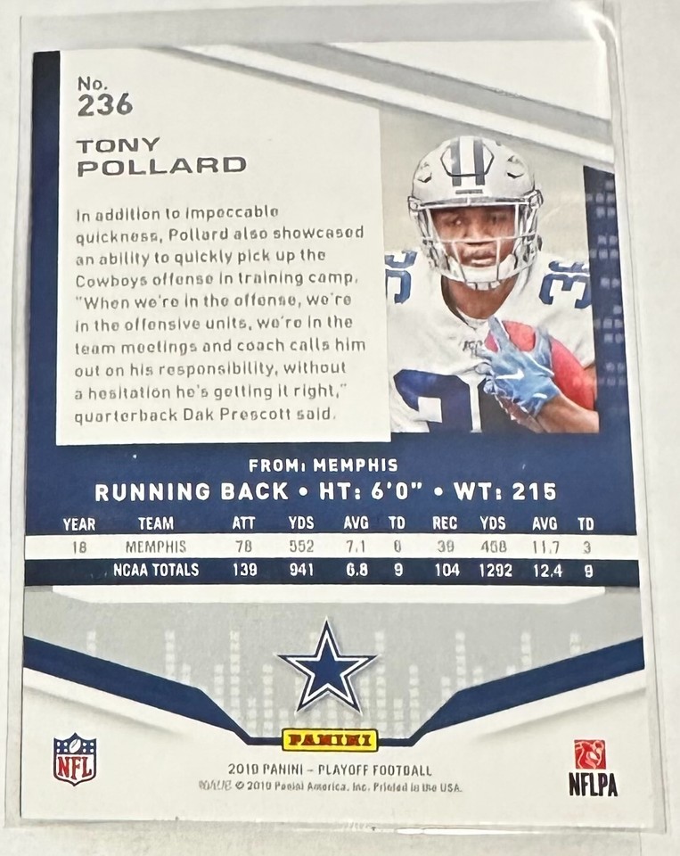 Tony Pollard 2019 Playoff Rookie Card RC #236 Dallas Cowboys | eBay