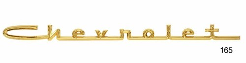 1957 Belair 210 150 Hood Trunk Emblem Script Chevrolet Gold 6 Cylinder ...