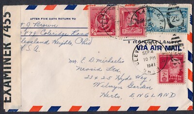 USA Cleveland UK 1941 Airmail Censor Cover WWII Greer Incident Day ...