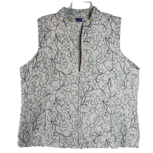 Basic Editions Womens XL Full Zip Corduroy Vest Beige Floral Black Quilted | eBay