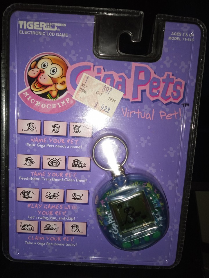 1997 Giga Pets MicroChimp Monkey Tiger Electronics Virtual Pet Purple ...