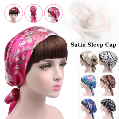 Silk Sleep Cap Night Hair Bonnet Hat Head Cover Satin Turban Wrap Hair ...