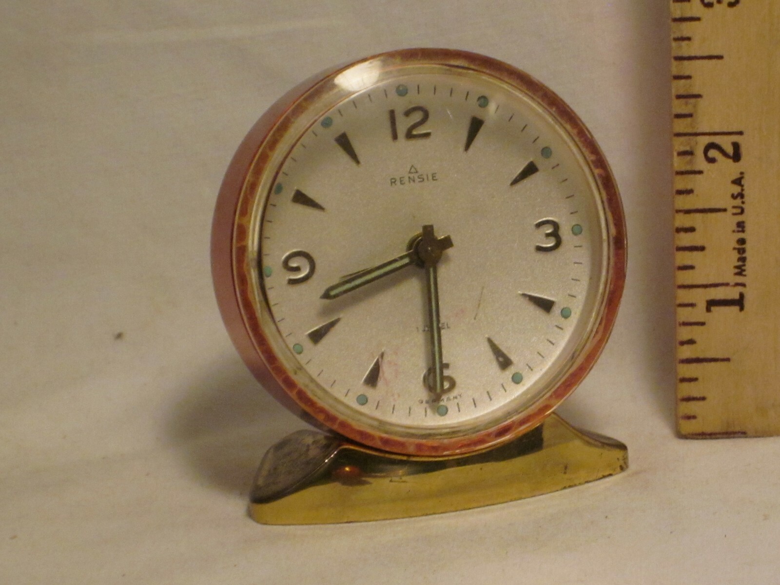vintage RENSIE 1 Jewel Germany alarm clock unique round red wind up ...