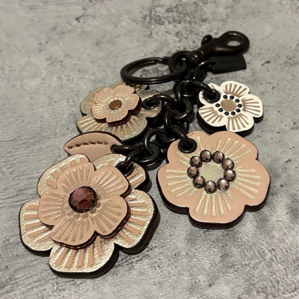 COACH Tea Rose Charm Keychain Pink Beige Flower with Crystal Detail | eBay