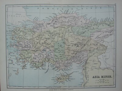 1872 MAP ~ ASIA MINOR CARIA MYSIA LYDIA GALATIA LYCAONIA CAPPADOCIA ...
